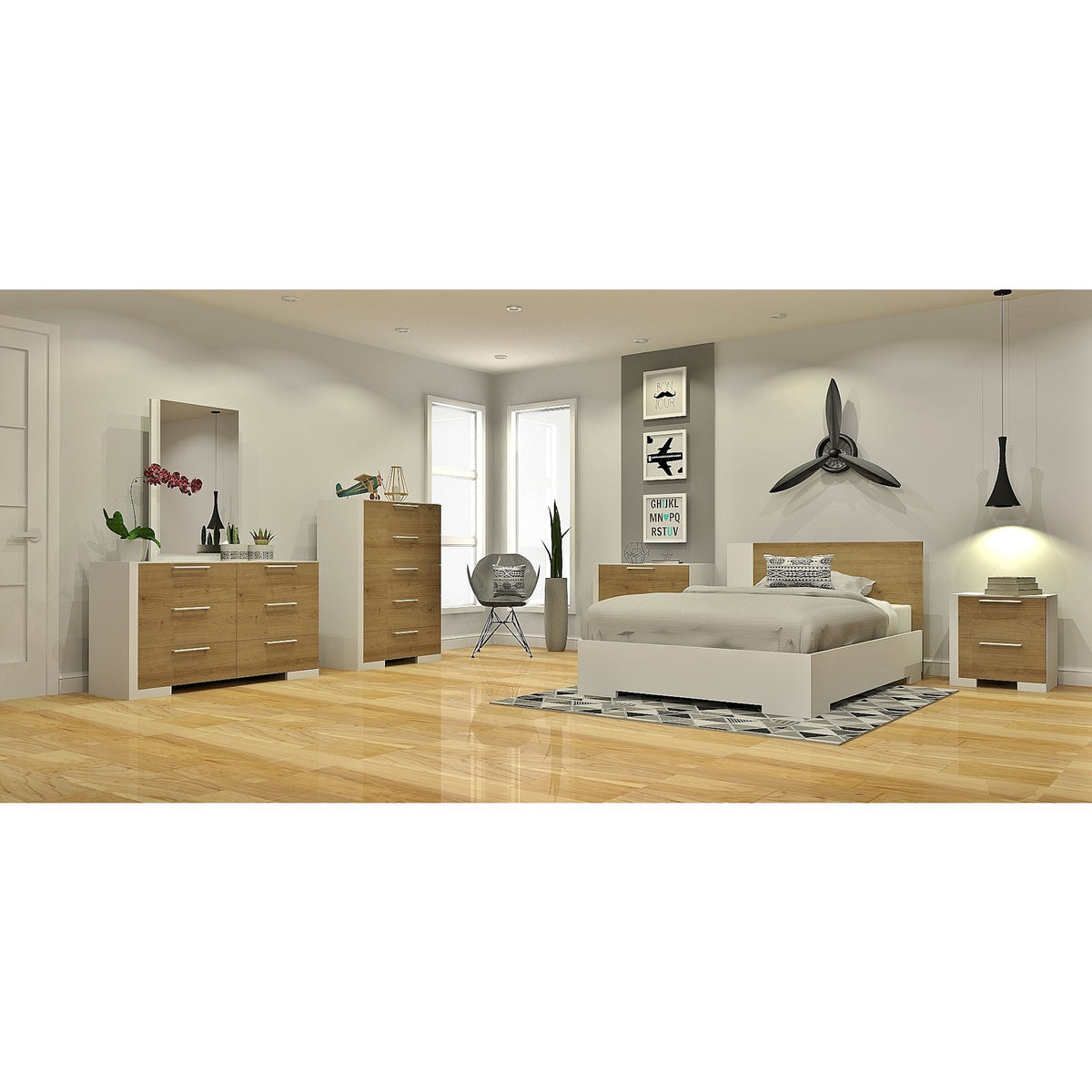 Juliette 6 Piece Platform Bedroom - White/Sesame | Meubles Klomie Furniture